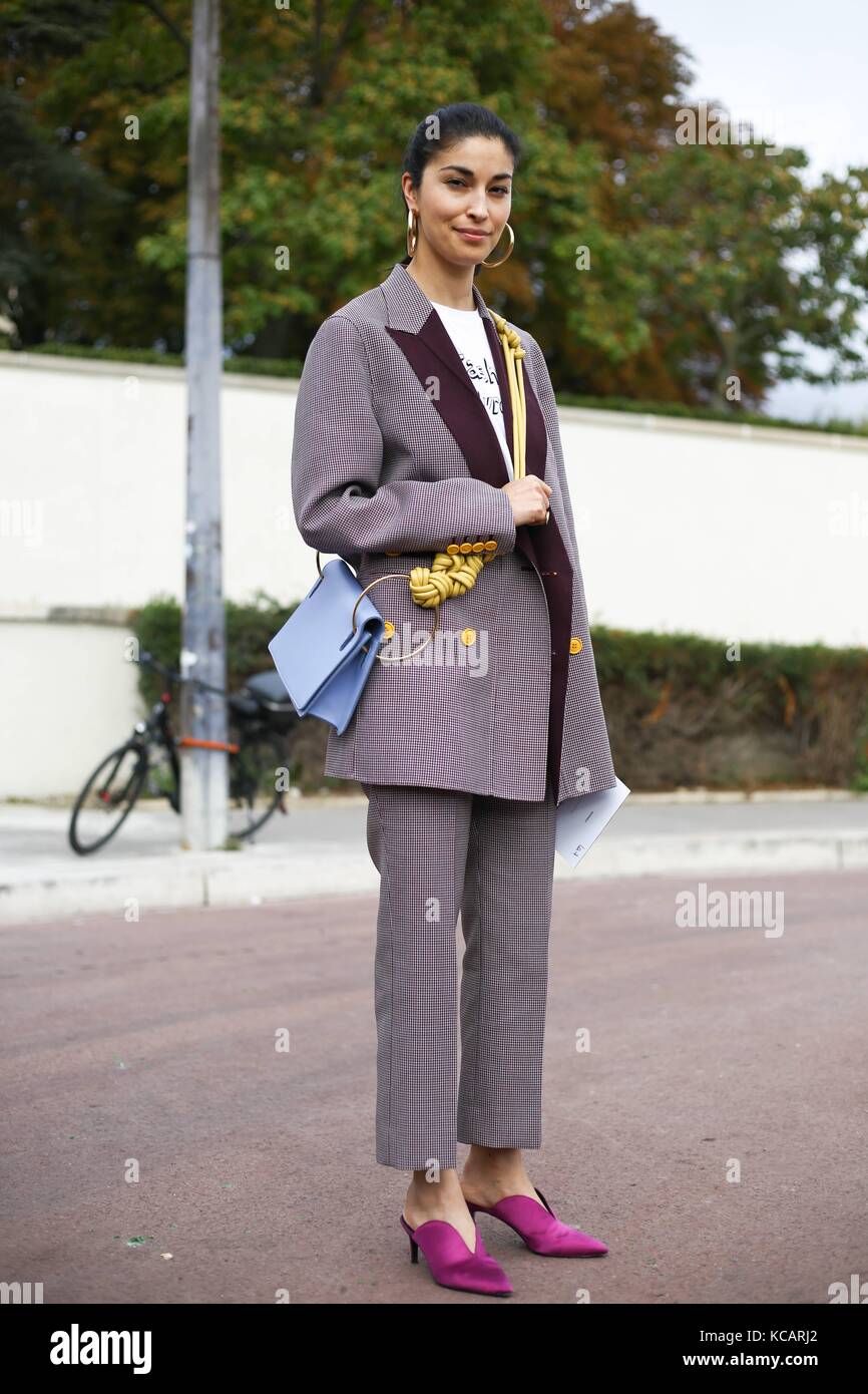 Caroline Issa, Editor of Tank Magazine, posing outside of the Hermes ...