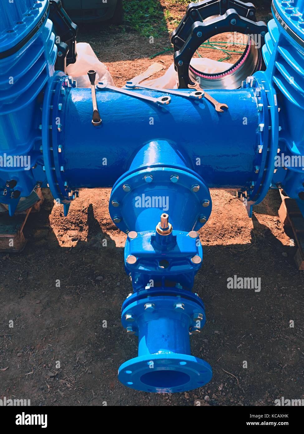 Dring water piping , Gate valves and reduction member. Pipe fittings ...