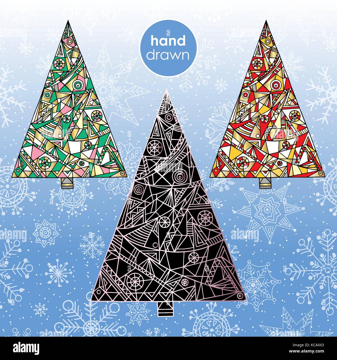 Stylized Xmas tree holidays vector illustrations set Stock Vector Image ...