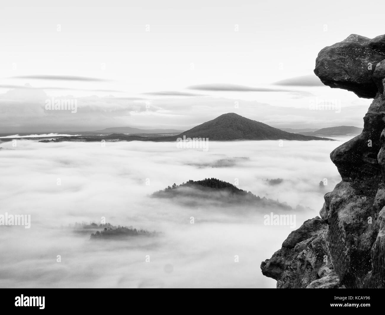Spring misty landscape. Early morning ina beautiful mountains of ...