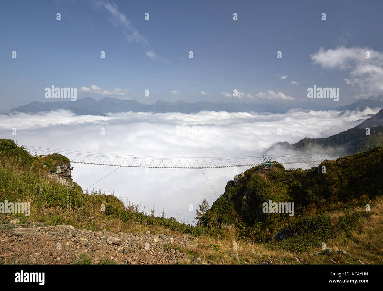 Beautiful landscape with suspension bridge in mountain Stock Photo - Alamy