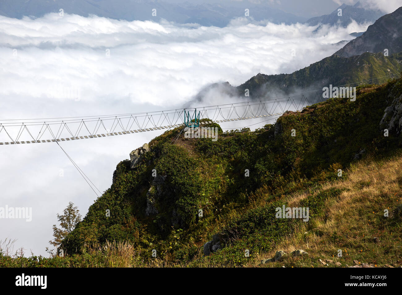 Beautiful landscape with suspension bridge in mountain Stock Photo - Alamy