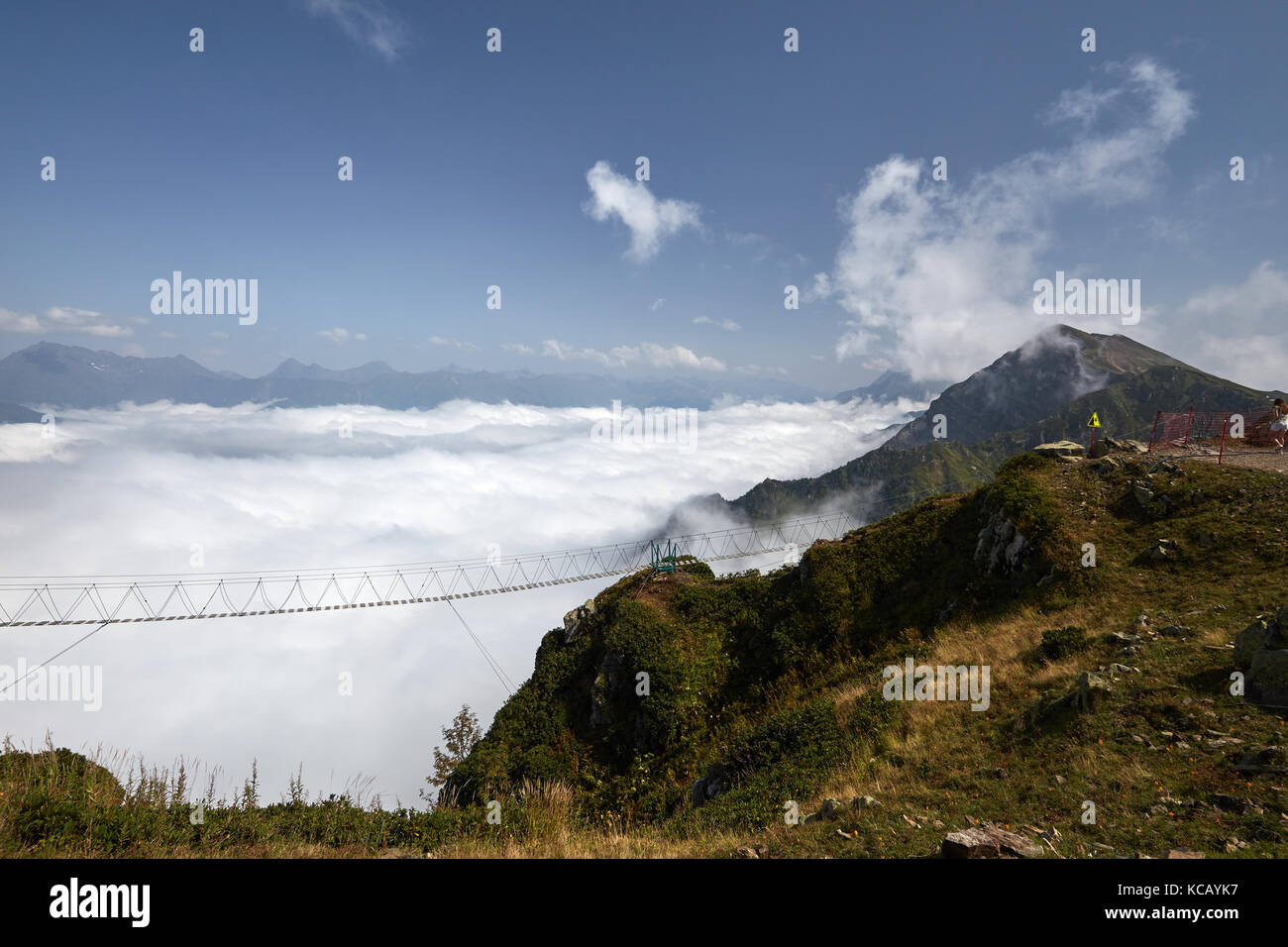 Beautiful landscape with suspension bridge in mountain Stock Photo - Alamy