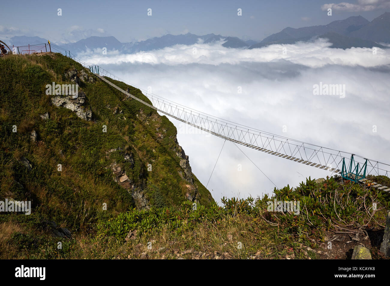 Beautiful landscape with suspension bridge in mountain Stock Photo - Alamy