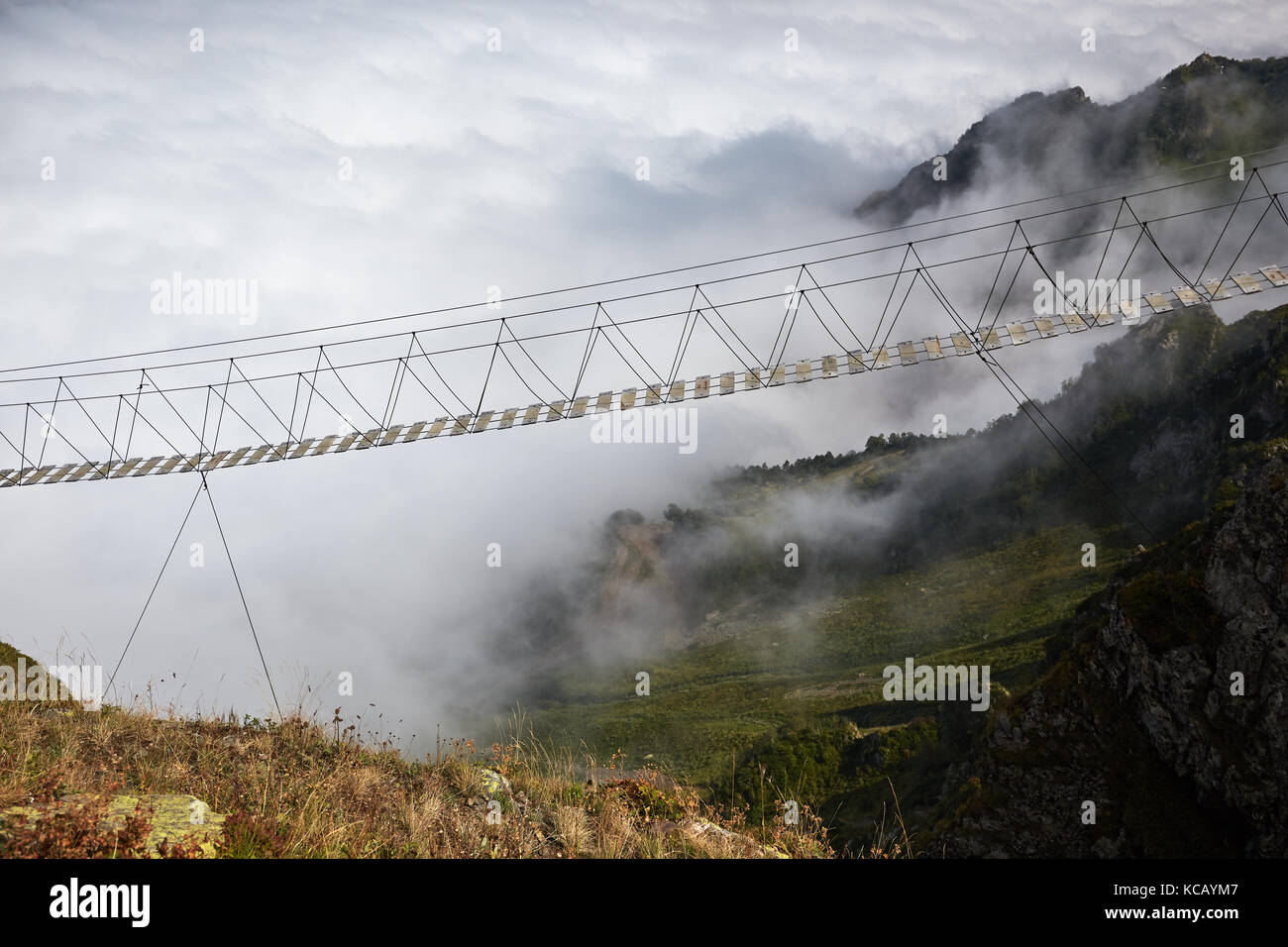 Beautiful landscape with suspension bridge in mountain Stock Photo - Alamy