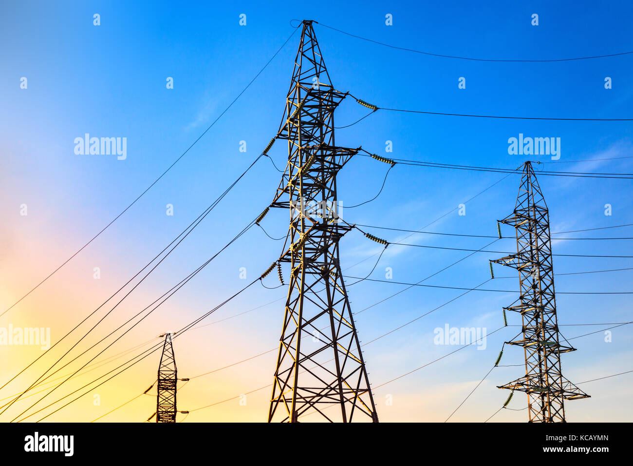 High voltage electricity pylons and transmission power lines on the ...