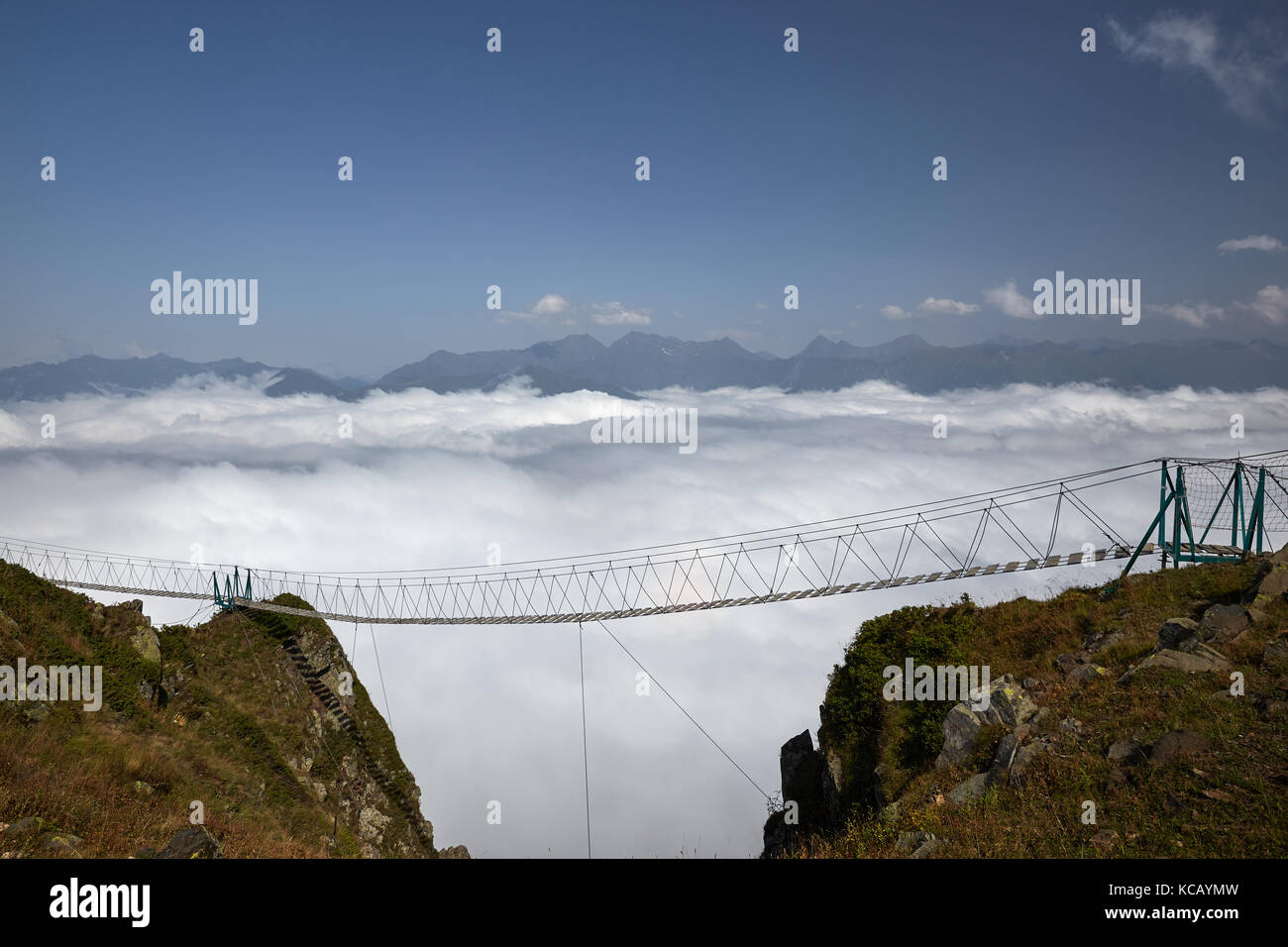 Beautiful landscape with suspension bridge in mountain Stock Photo - Alamy