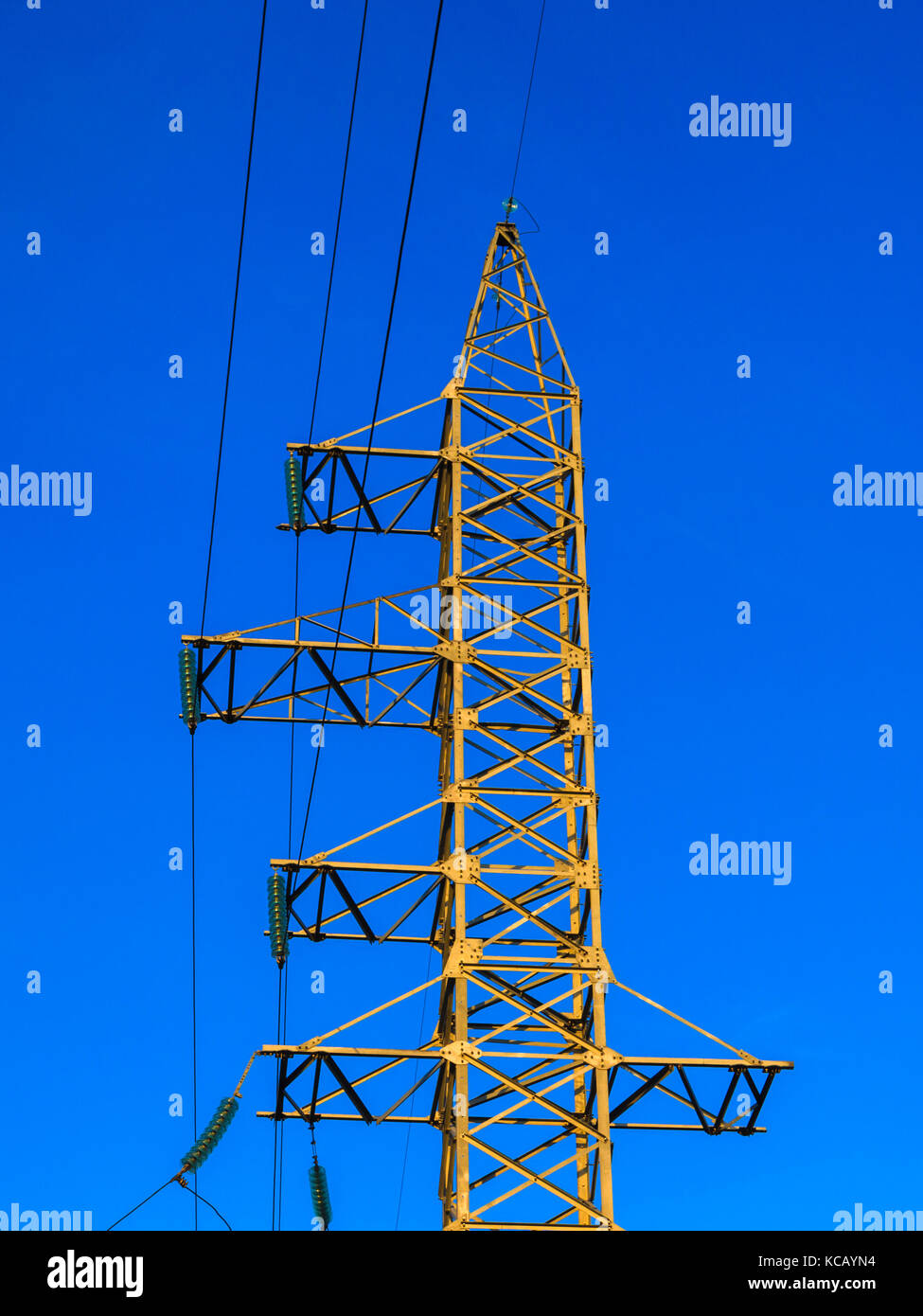 High voltage electricity pylons and transmission power lines on the ...