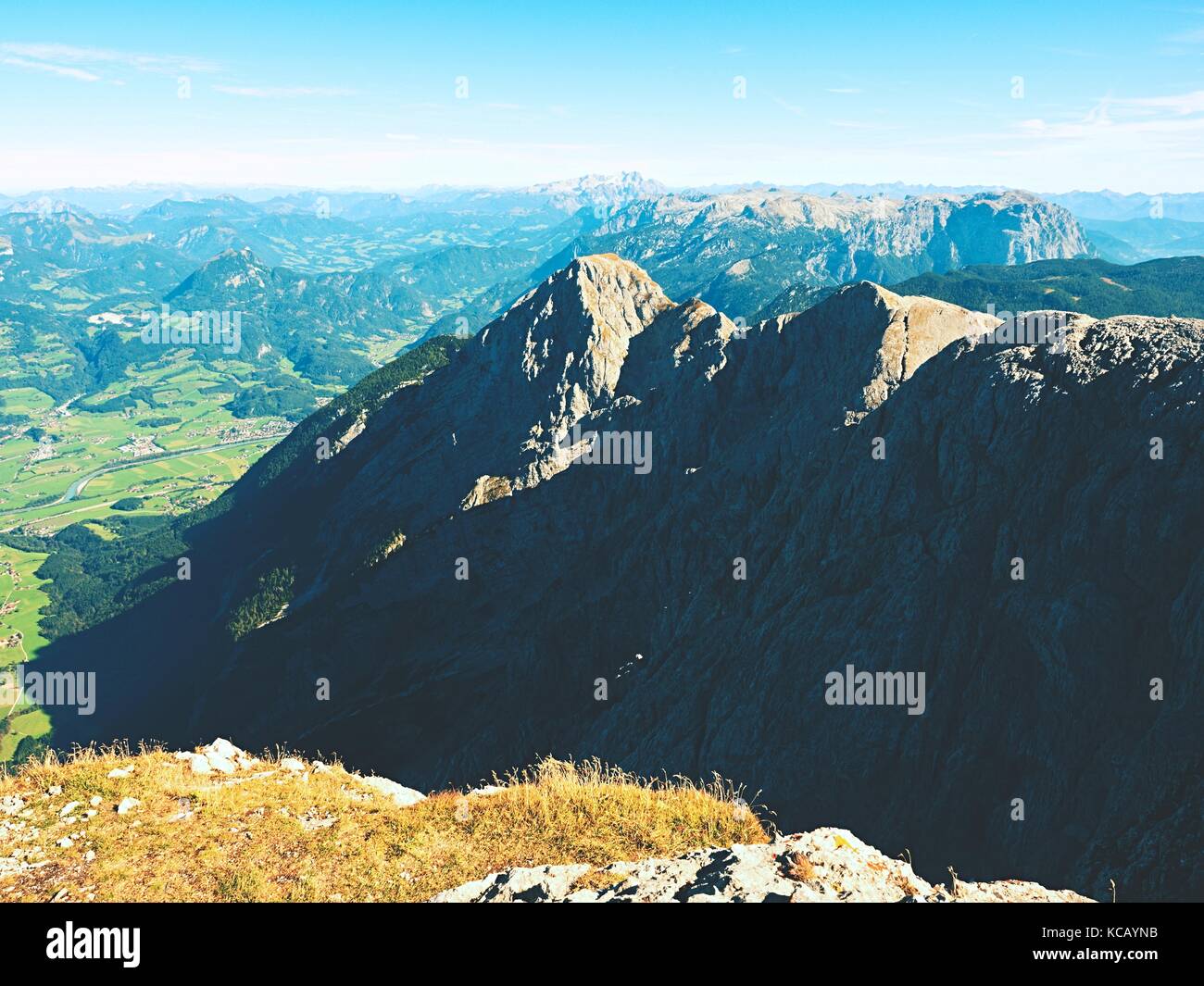 Sharp Alps peaks, rocks without people. View over Alpine rocks above ...