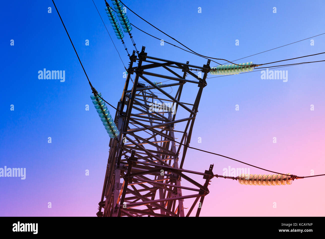 High voltage electricity pylons and transmission power lines on the ...