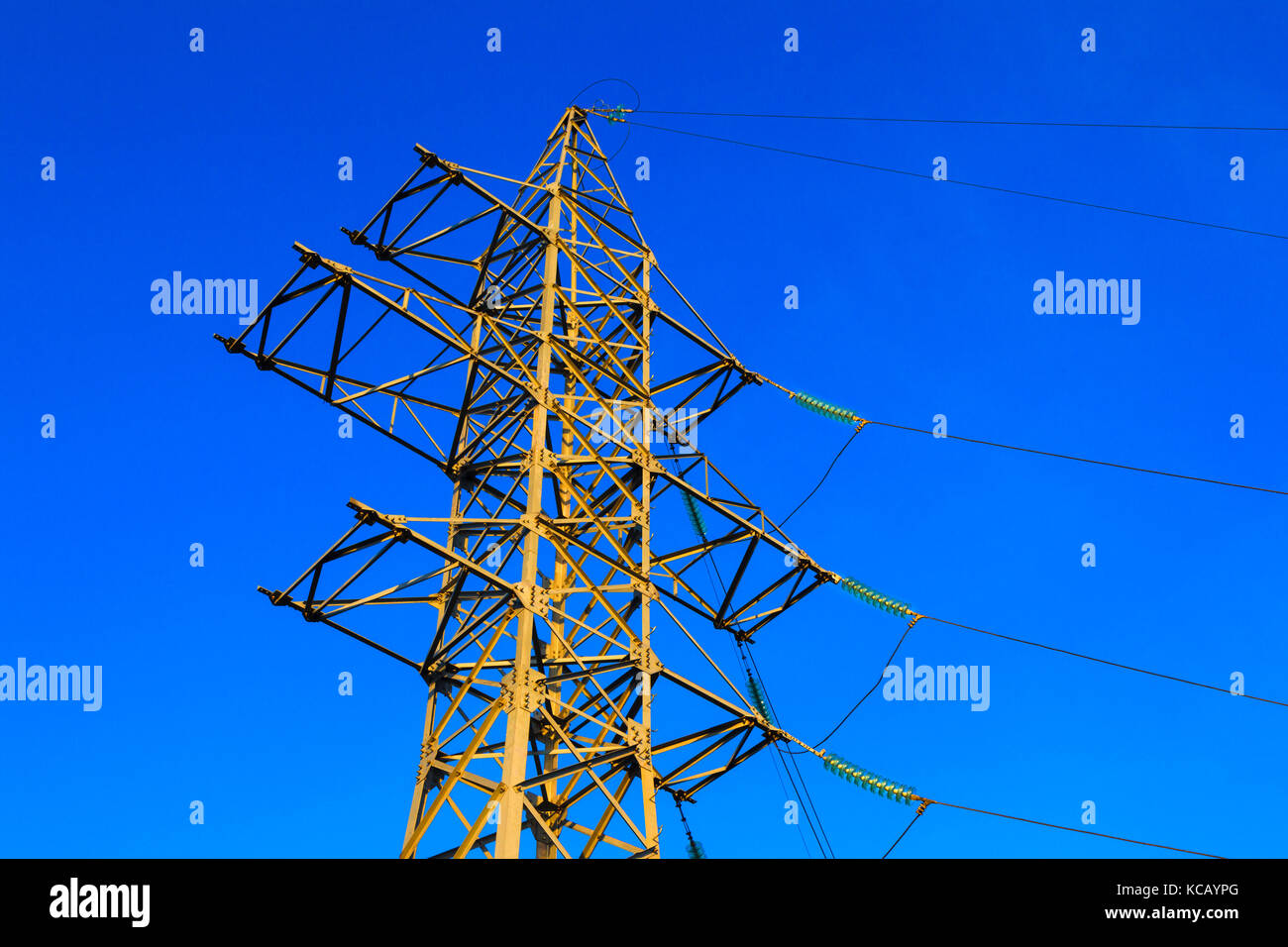 High voltage electricity pylons and transmission power lines on the ...