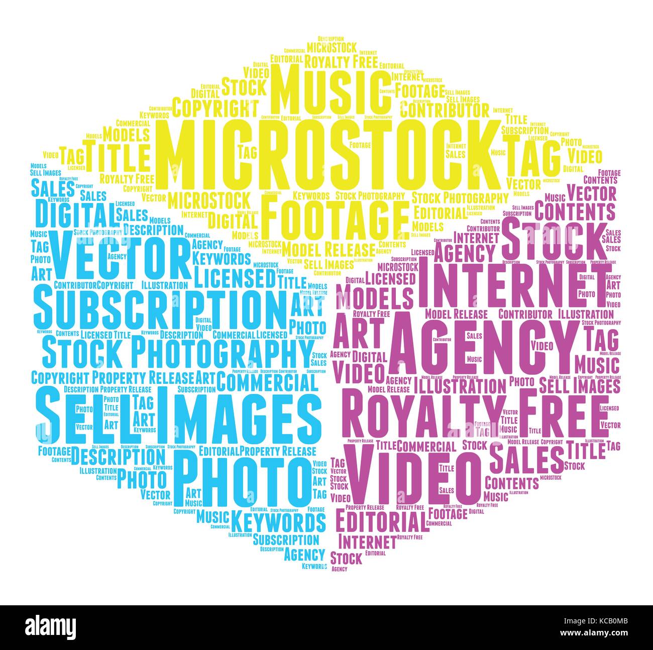 Words cloud, Microstock concept made with cube shape and tags on white ...