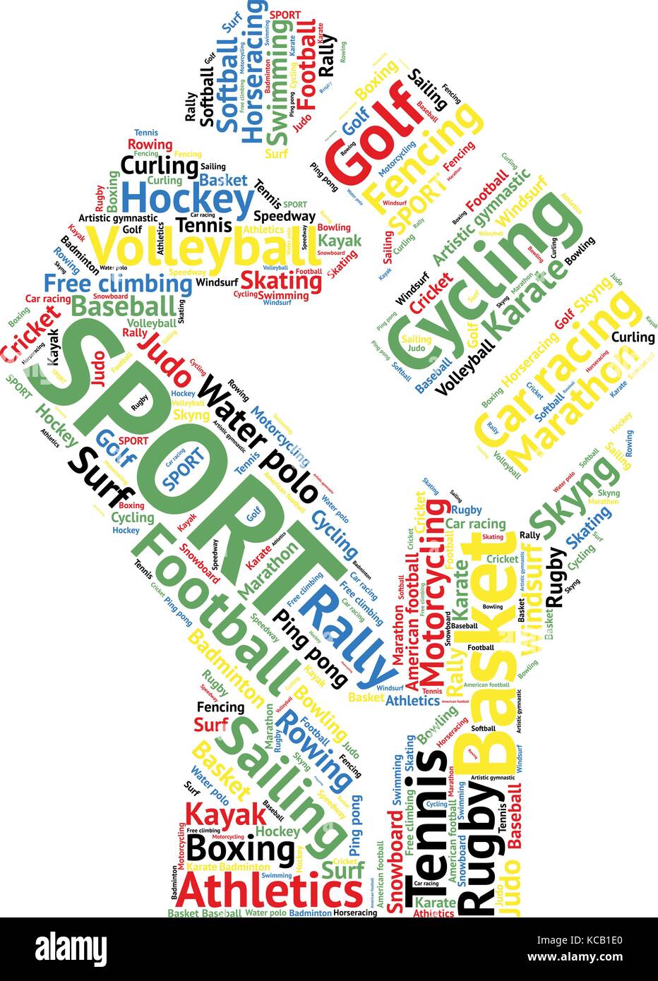 Words cloud of Sport made of a fist shape with tags on white background ...