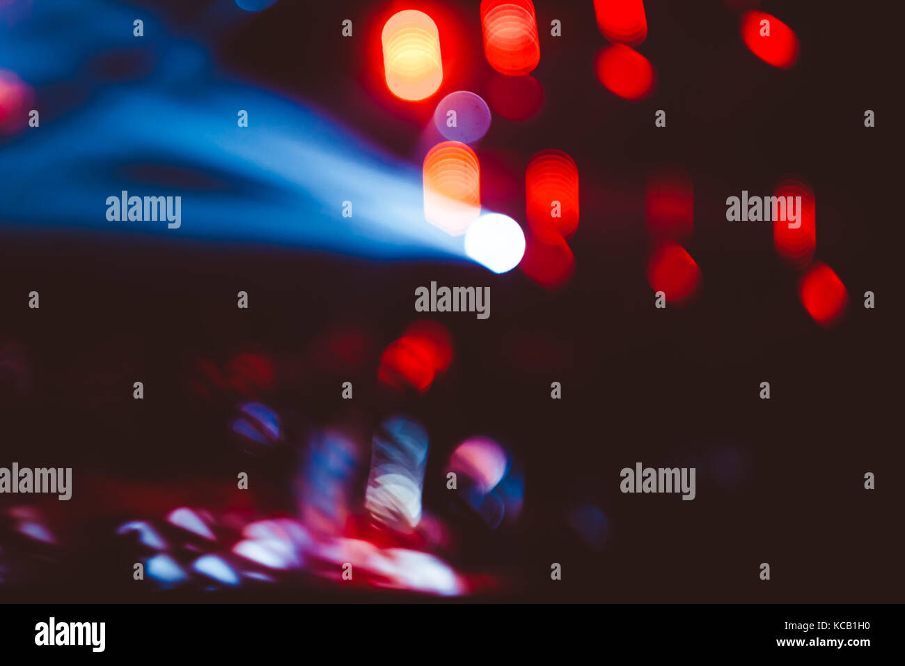Stage lights on concert. Lighting equipment with multicolored beams ...