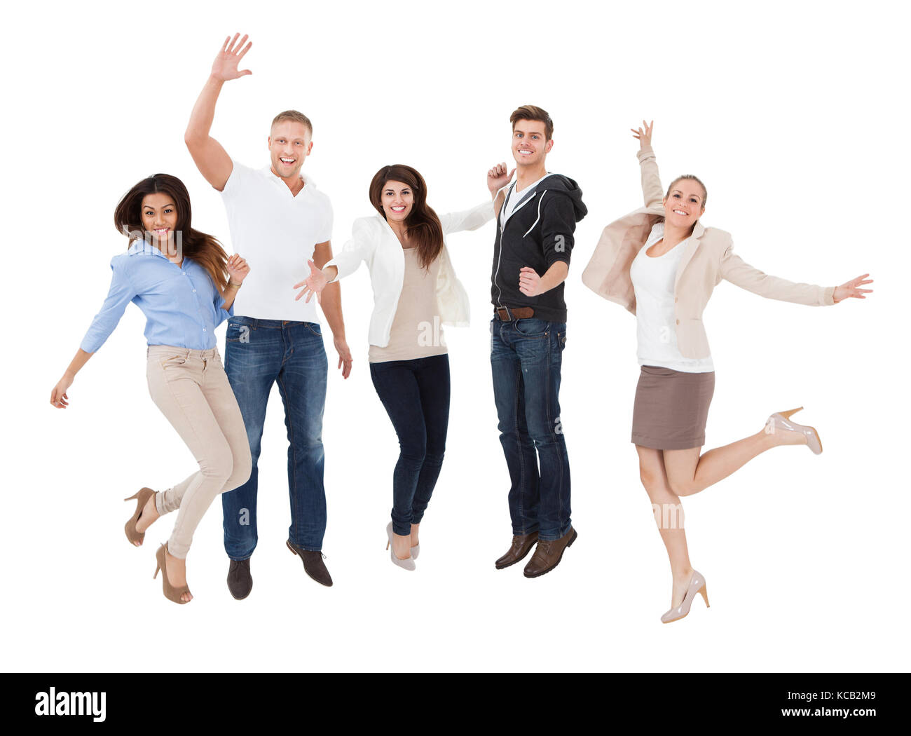 An Excited Multi Racial People Cheering In Front Of White Background ...