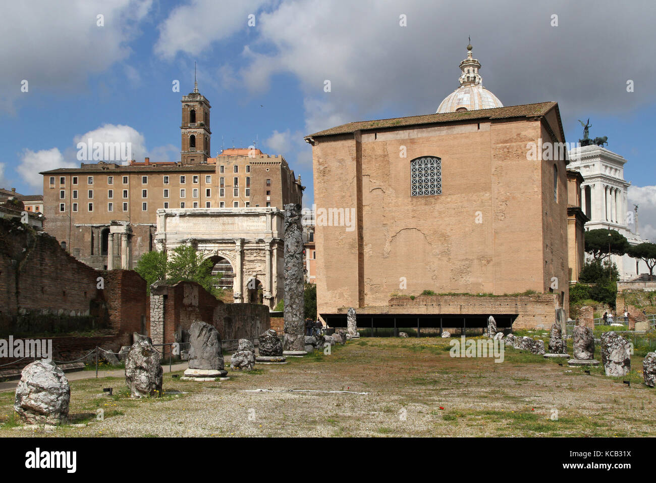 Ruins of Basilica Aemilia. The Basilica was 100 meters (328 ft) long ...