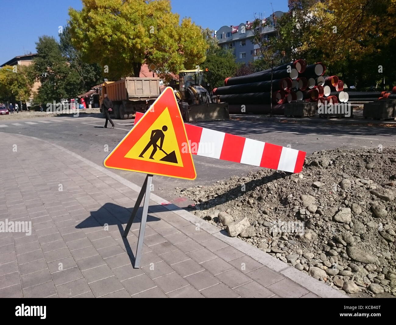 Road sign in a street under reconstruction Stock Photo - Alamy