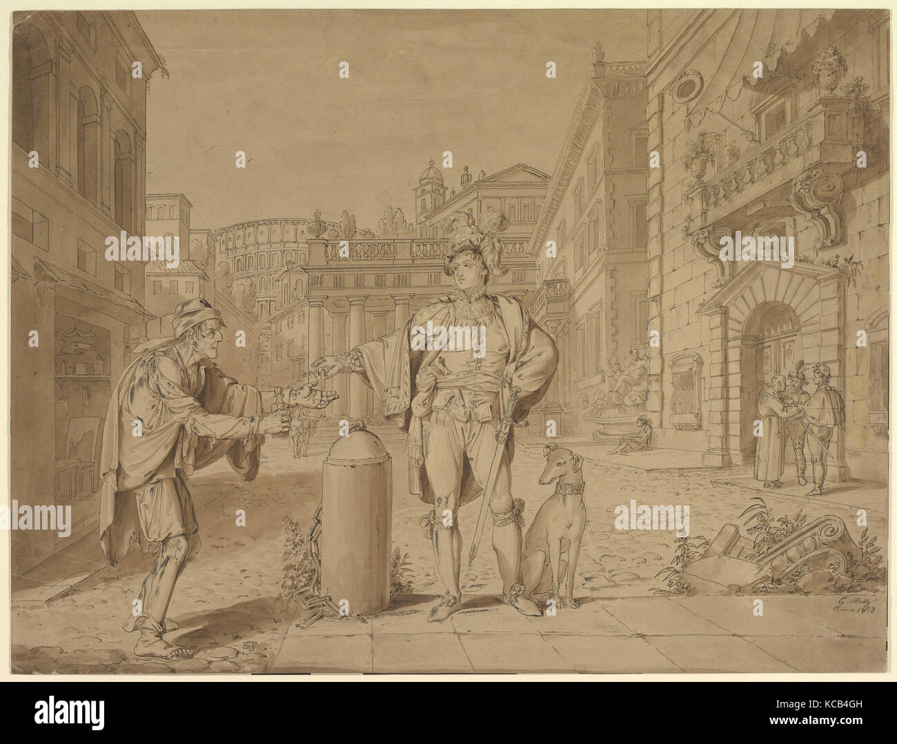 Nobleman Giving Alms to Beggar in Piazza near the Coliseum, Conrad ...