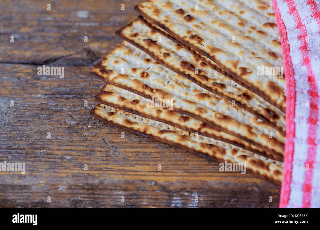 Jewish matza on Passover Jewish bread matza on wood matzah or matza on ...