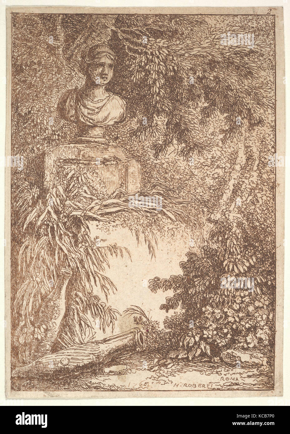 Plate 2: The Bust: a bust of a female wearing a diadem at top left, two ...