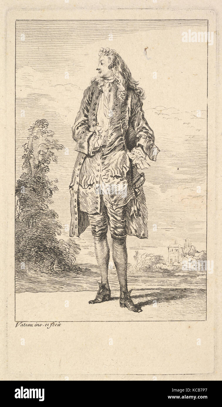 Standing man with right hand tucked into his waistcoat, shown in ...