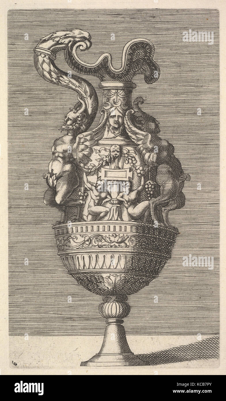 Vase with Two Winged Satyrs, 17th century, Engraving, Sheet: 10 5/8 x 7 ...