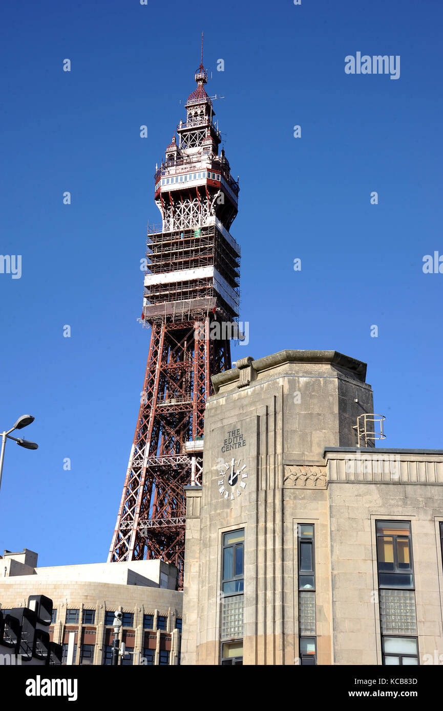 The Tower viewed from Bank Hey Street. Blackpool Stock Photo - Alamy