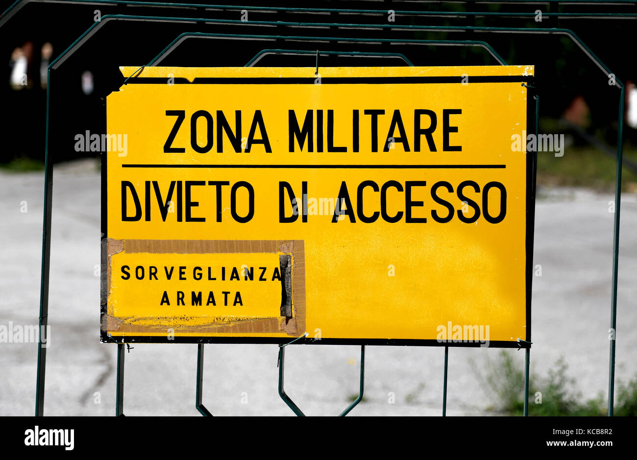 big sign at military zone in italy and text that means Military Area No ...