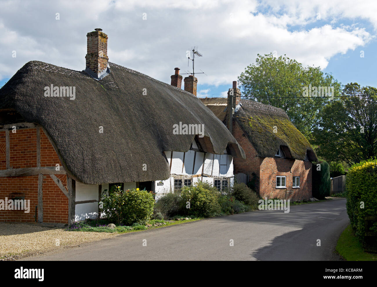 Thatched cottages in the village of East Garston, Berkshire, England UK ...