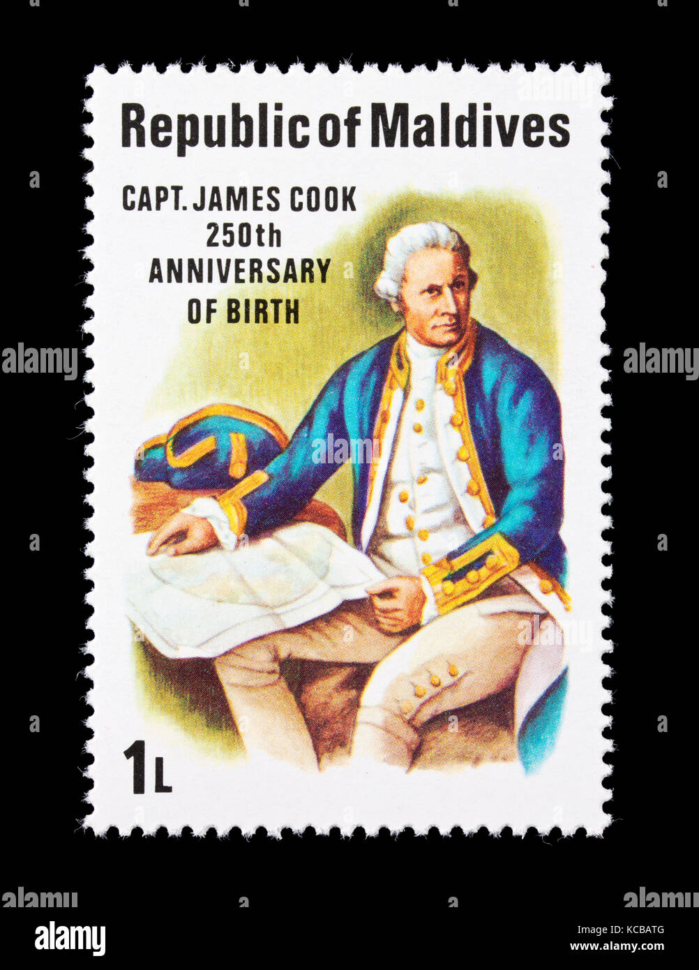 Postage stamp from the Maldive Islands depicting Captain James Cook ...