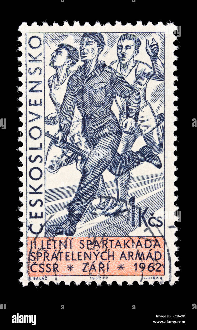 Postage stamp from Czechoslovakia depicting a soldier with a rifle in a ...