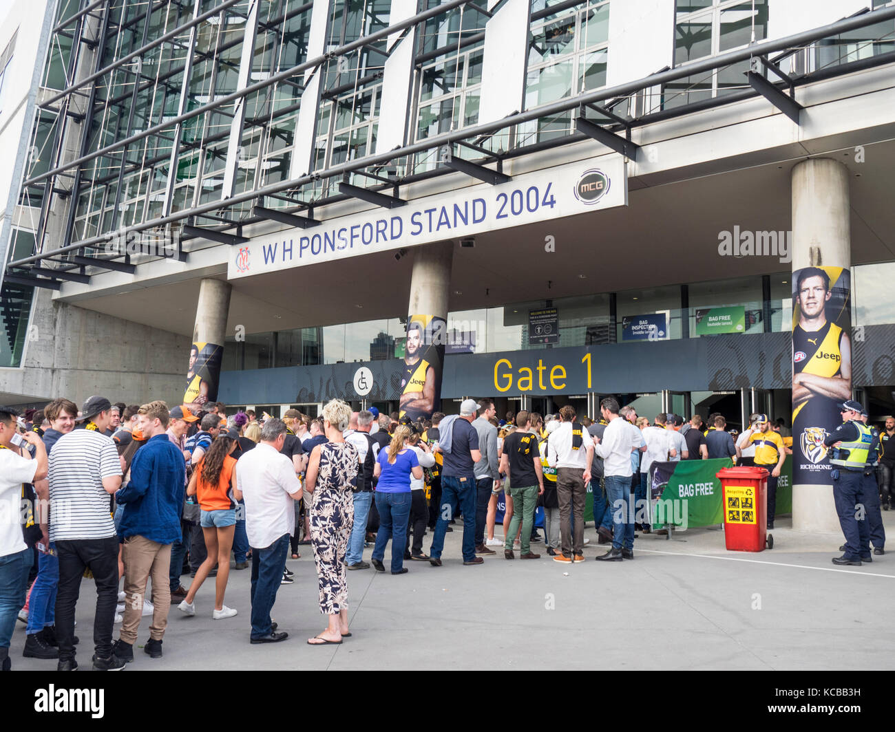Fans queuing to enter the MCG, Melbourne Cricket Ground, Victoria ...