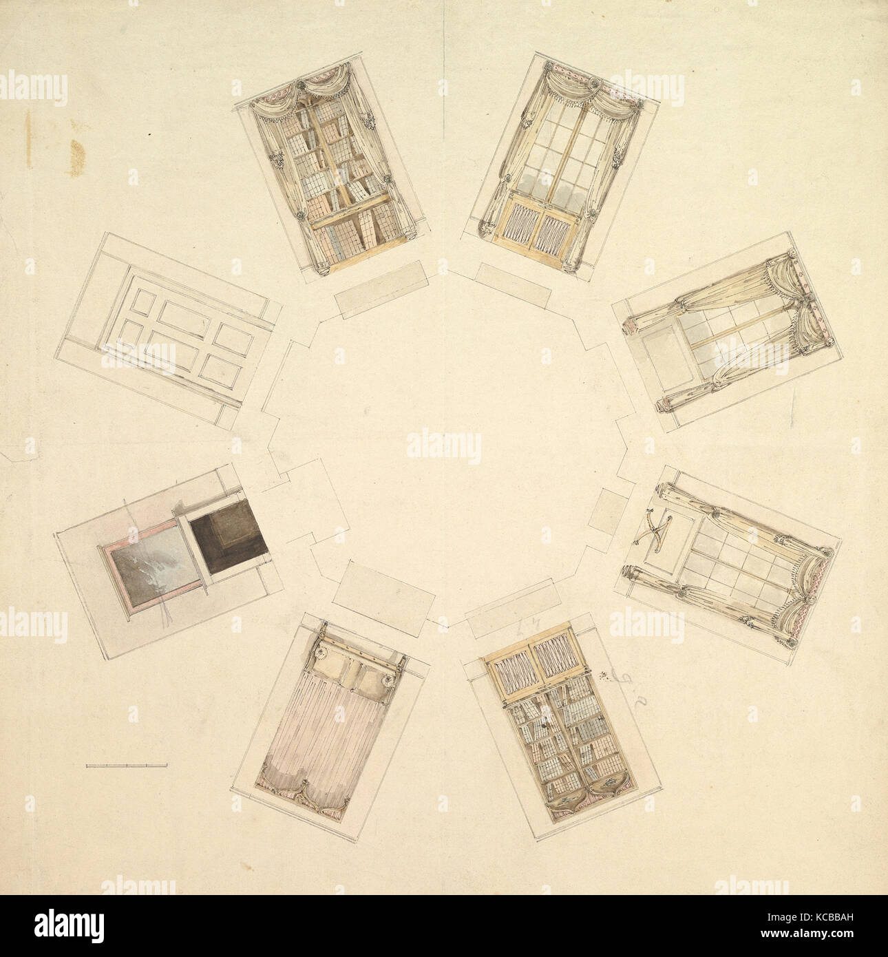Octagonal Room with Sectional Views, Attributed to Anonymous, British ...