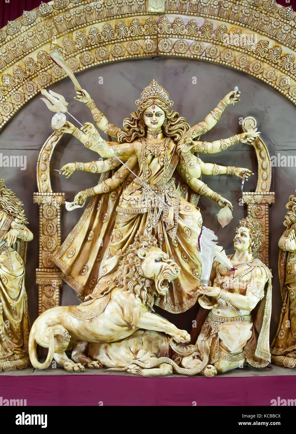 Durga Goddess Image In Vertical Frame At Some Other Location Stock ...