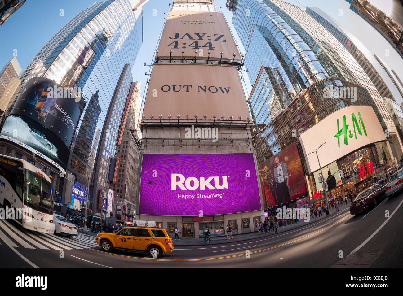 A video screen in Times Square in New York displays advertising for the ...