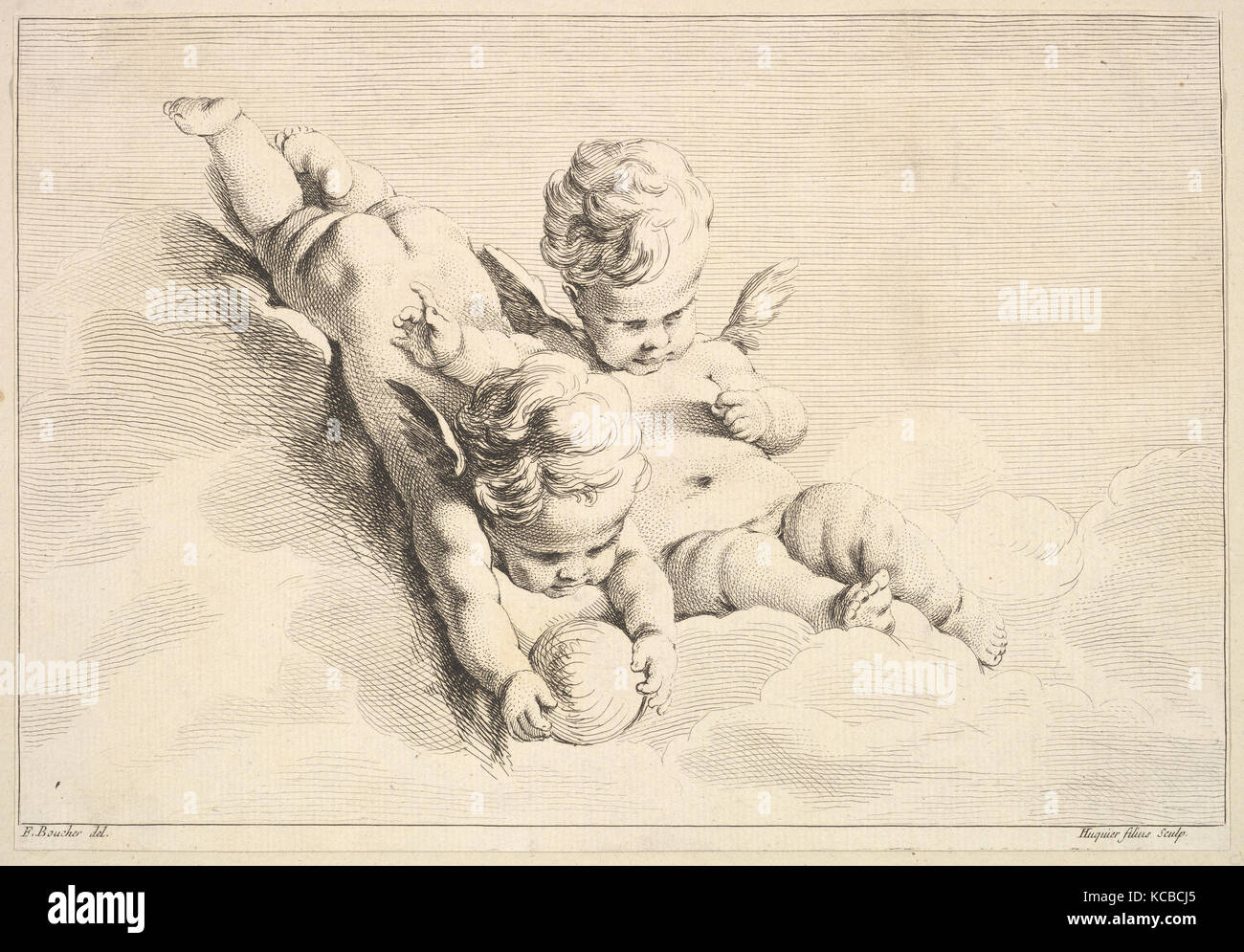 Two Cupids, One Holding a Ball, Jacques Gabriel Huquier, mid to late ...
