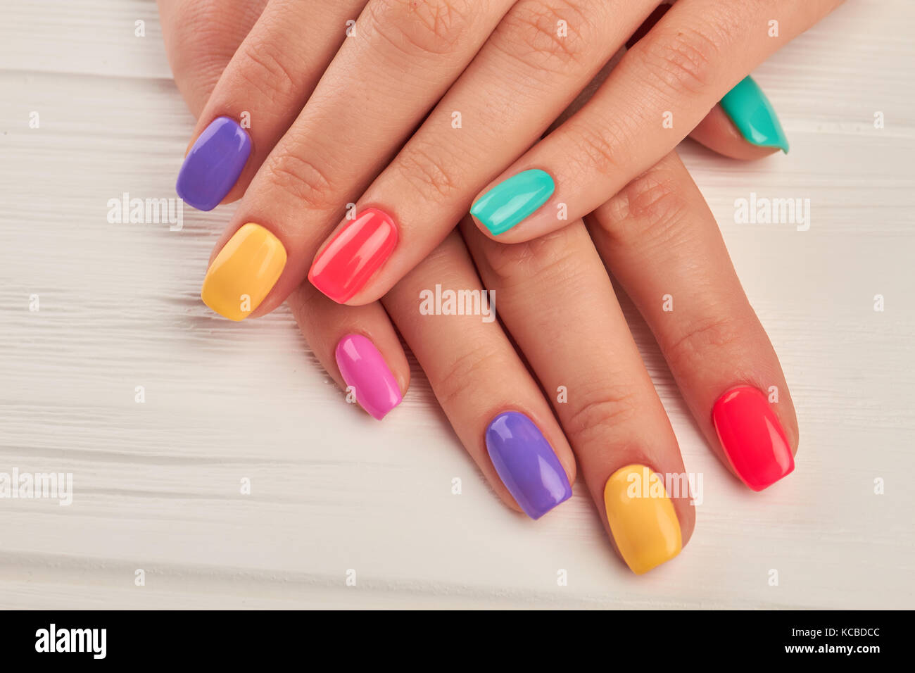Multicolored manicure close up Stock Photo - Alamy