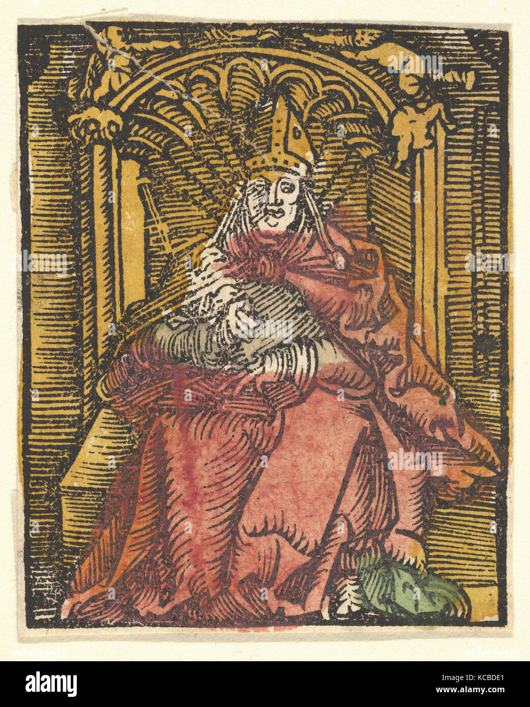 St. Erasmus (copy), after 1512, Woodcut, hand-colored, Sheet: 2 7/16 × ...