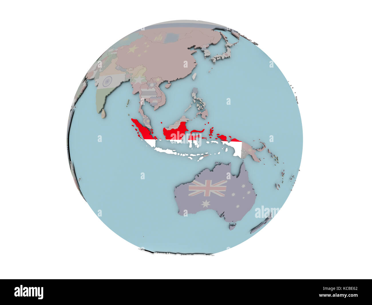 Indonesia on political globe with embedded flags. 3D illustration ...