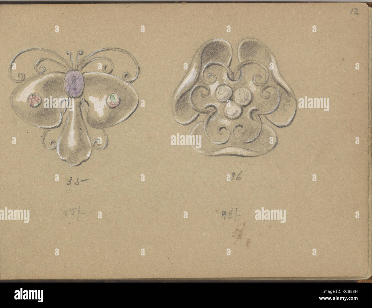Two SIlver Jewelry Designs, Edgar Gilstrap Simpson, 1899 Stock Photo ...
