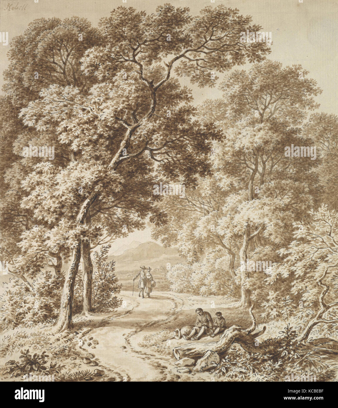 A Path Bordered by Trees with two Beggars and a Couple Strolling ...