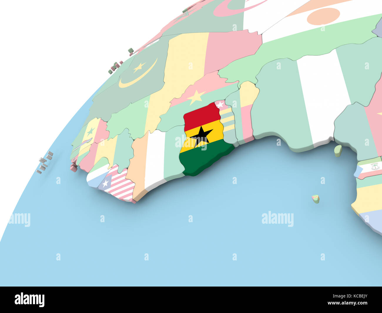 Map of Ghana on political globe with embedded flag. 3D illustration ...