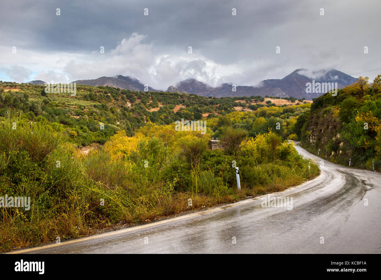 Rainy day landscape in mountainous Crete (Rethimno region), Greece ...