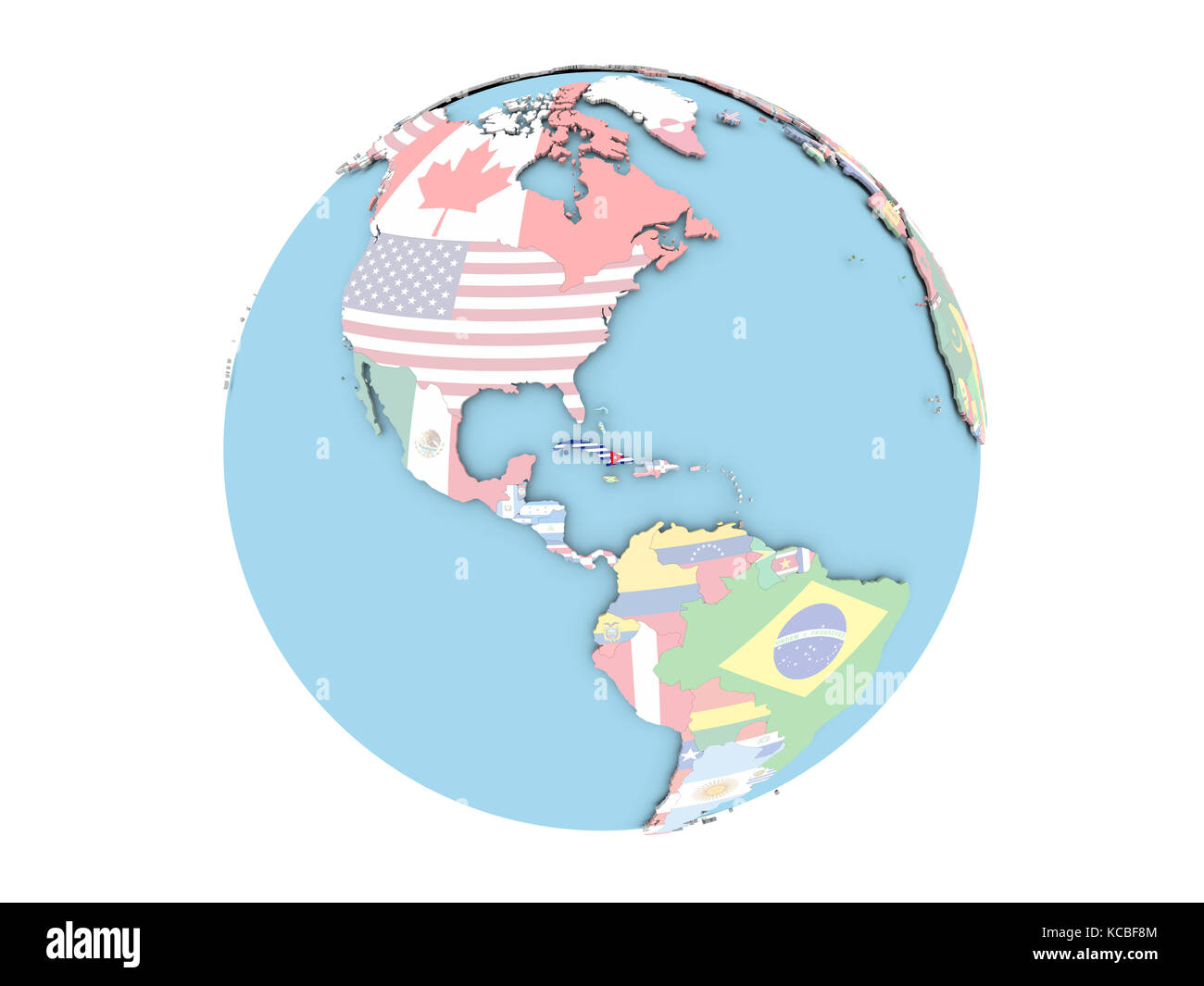 Cuba on political globe with embedded flags. 3D illustration isolated ...