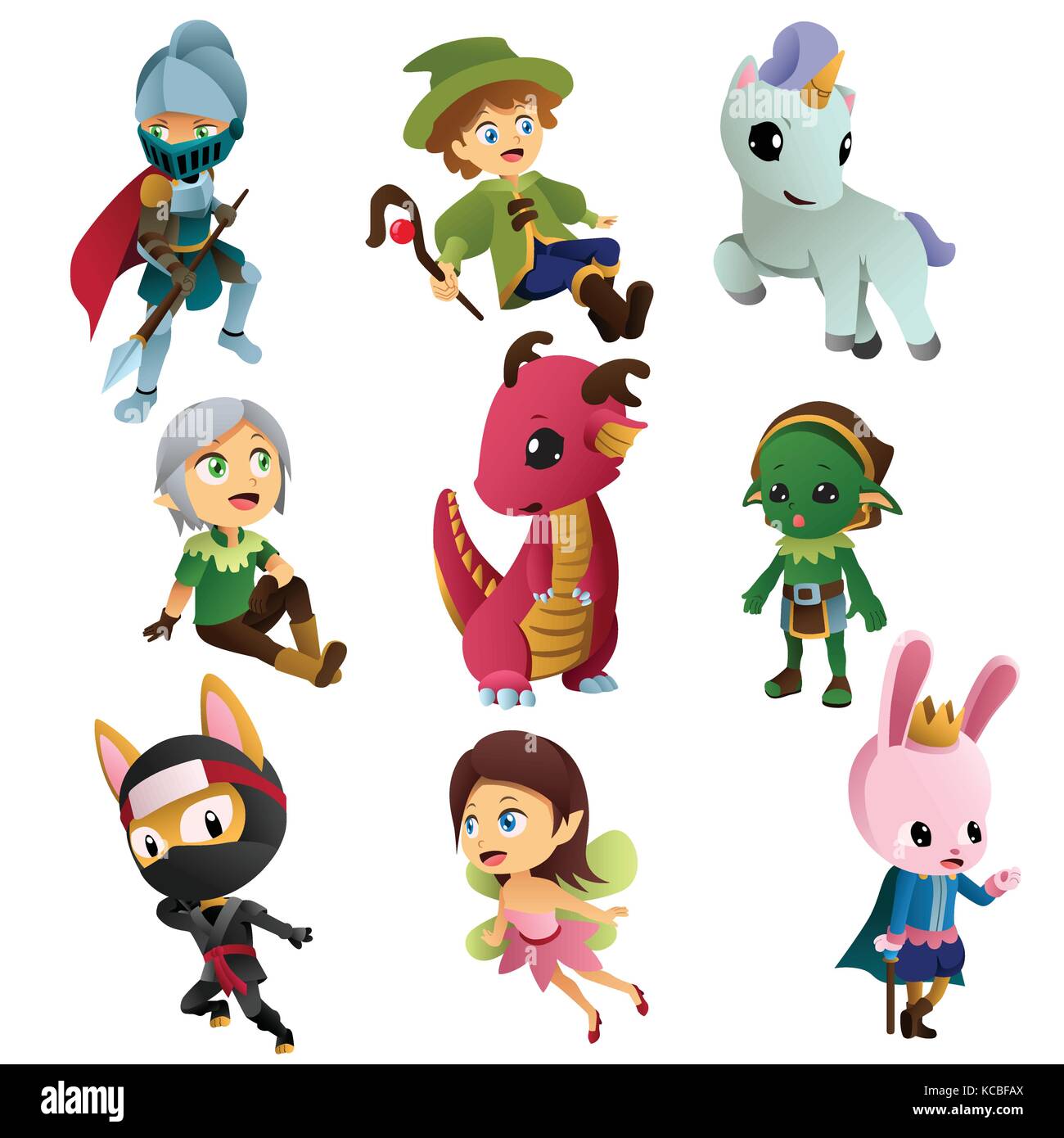 A vector illustration of Fantasy Characters Icons Stock Vector Image ...