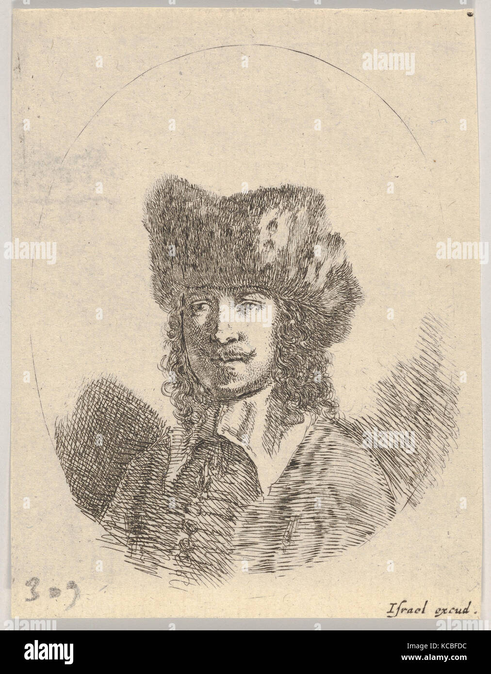 Plate 2: head of a man with a moustache and fur cap facing left, an ...
