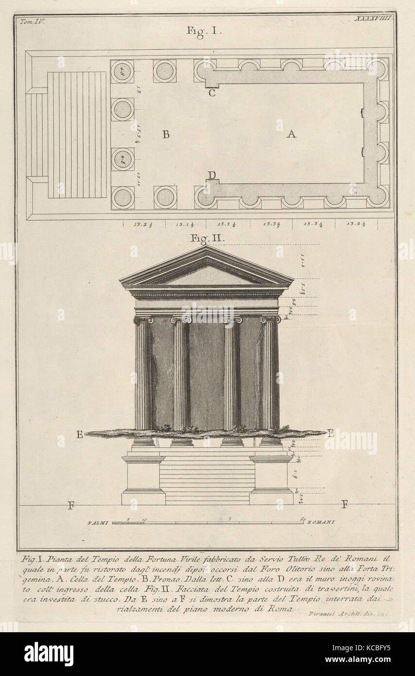 Plan and facade of the Temple of Fortuna Virilis (Tempio della Fortuna ...
