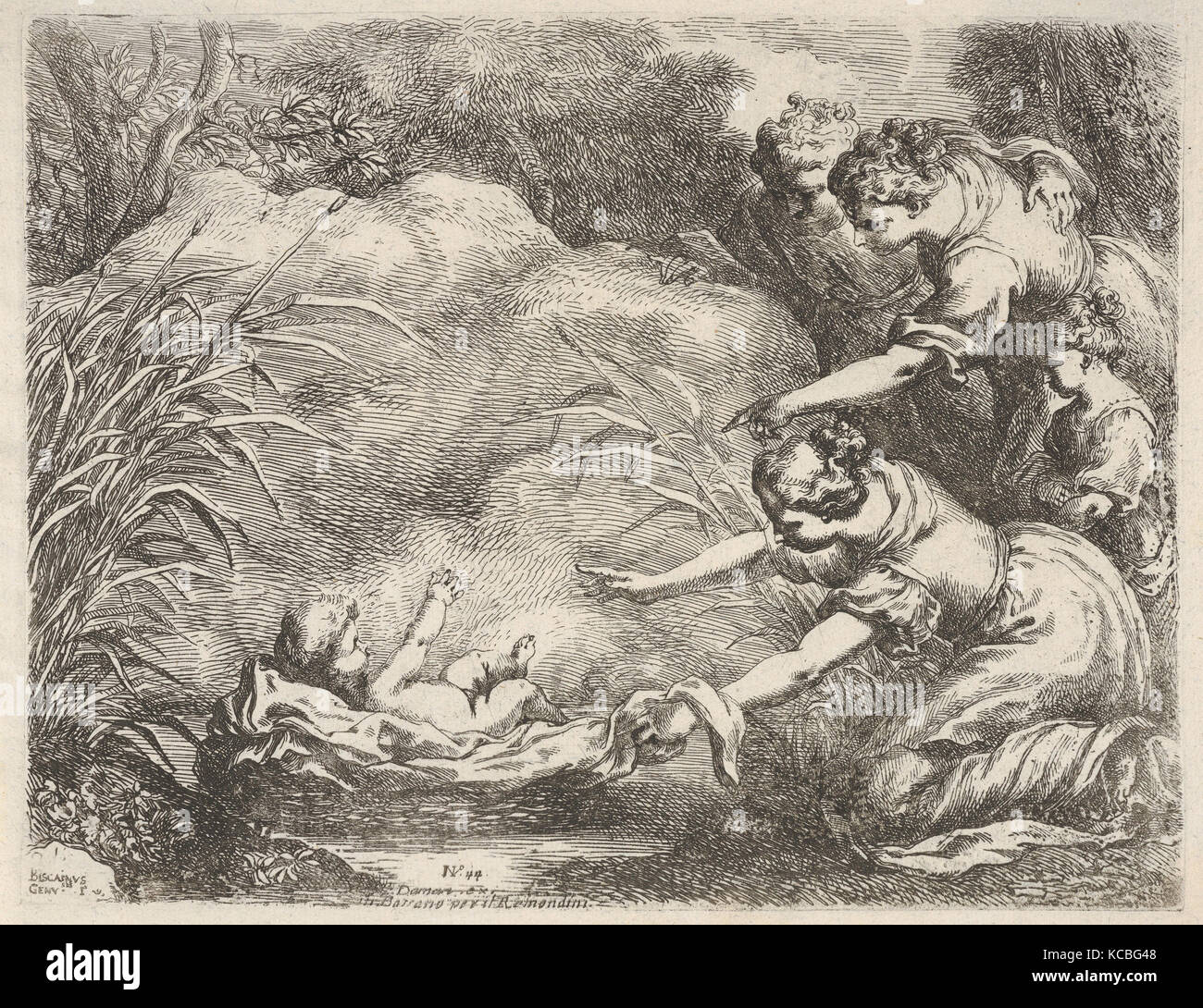 The finding of Moses who is rescued from the Nile by the maidservants ...