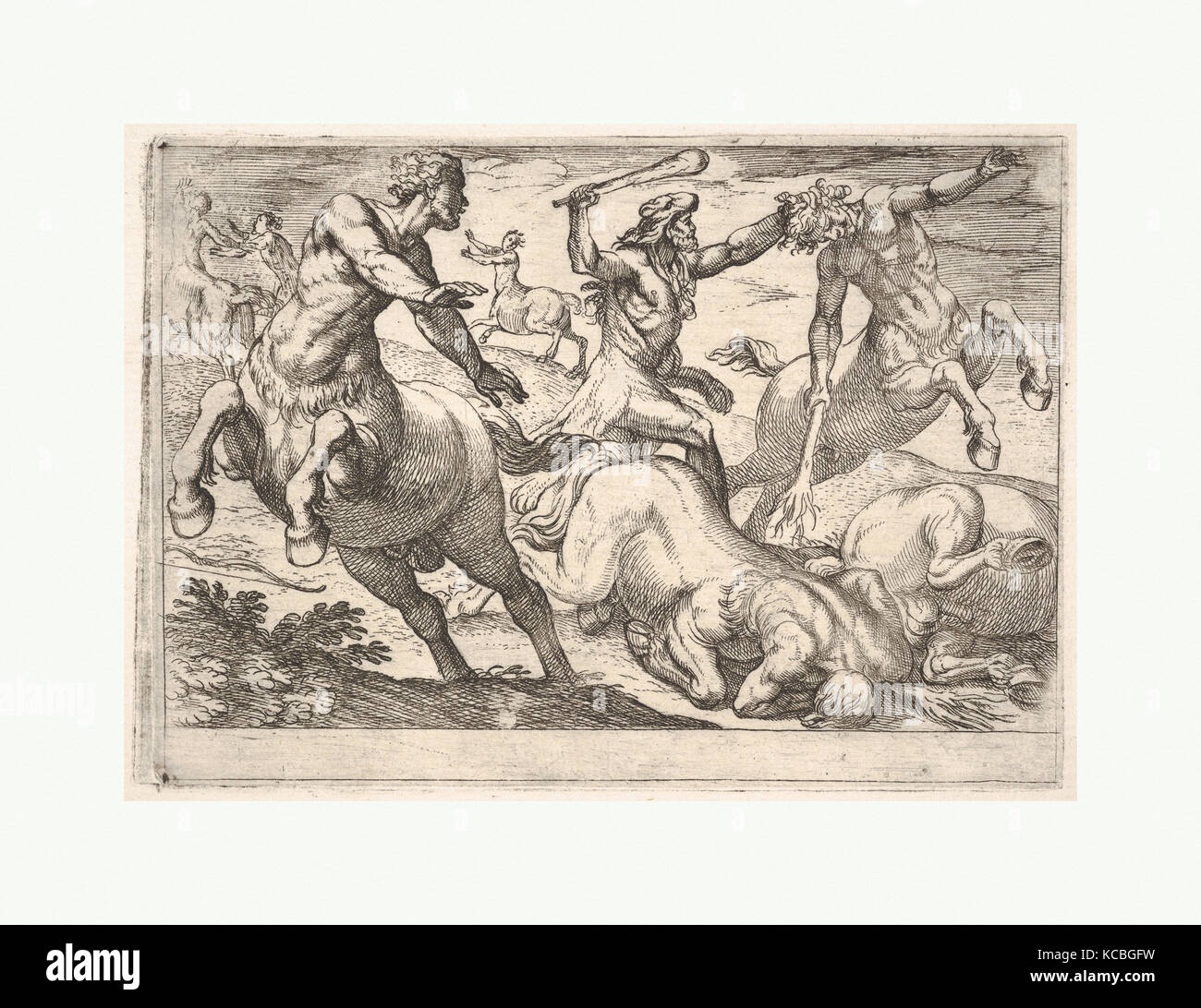 Hercules and the Centaurs: Hercules holds the head of a centaur with ...