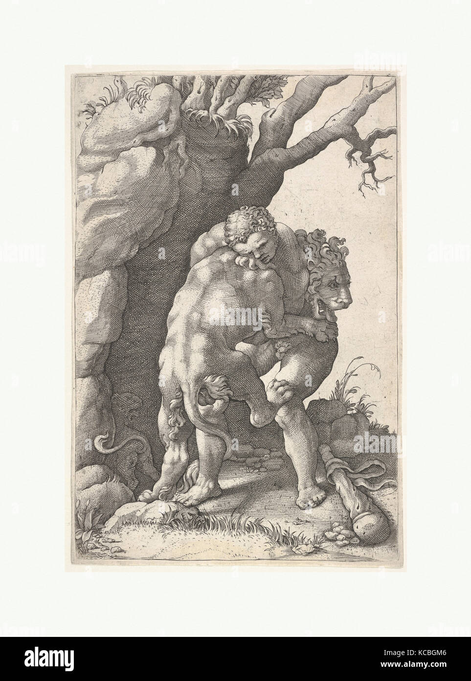 Hercules and the Nemean Lion: Hercules grasps the shoulders and chest ...